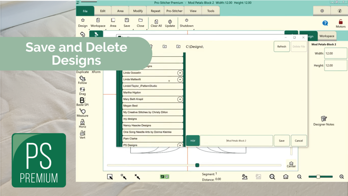 Save & Delete Designs - Pro-Stitcher
