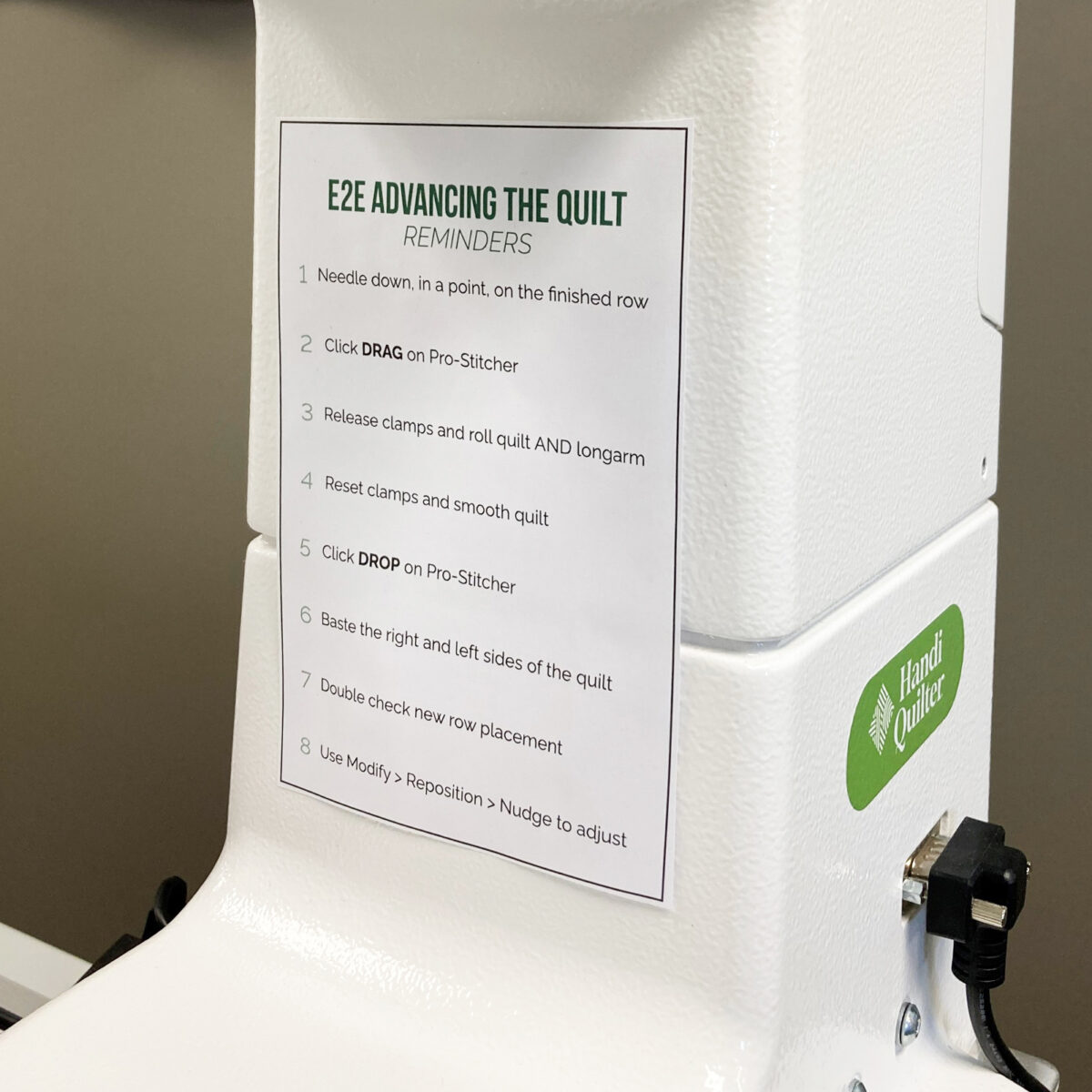 E2E Quilt Advancing Reference Guide from Pro-Stitcher - Pro-Stitcher