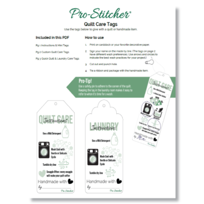 Quilt Care Tags from Pro-Stitcher - Pro-Stitcher